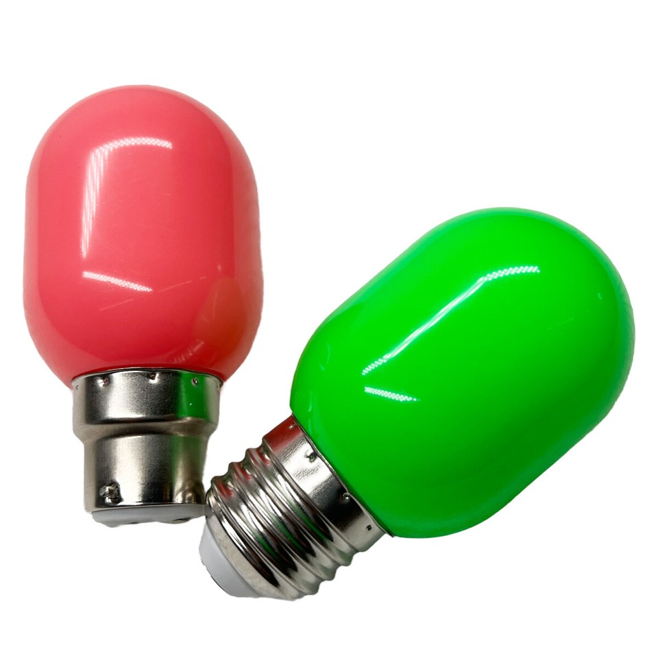 Coloured LED Oval Light Bulbs E27 B22 2W Red Yellow Blue Pink White ...