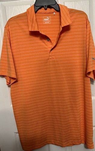Men's PUMA Golf orange gray striped polo shirt XL | eBay