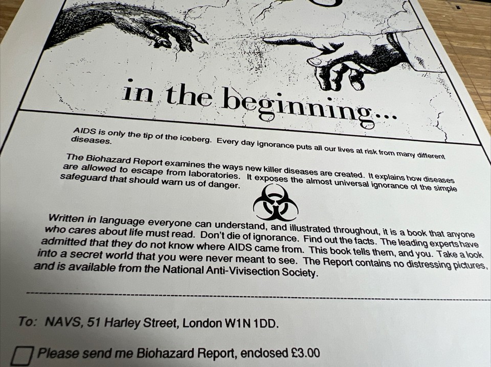 1988 VINTAGE PRINT AD 9X12 FOR AIDS IN THE BEGINNING,CREATION BIOHAZARD ...