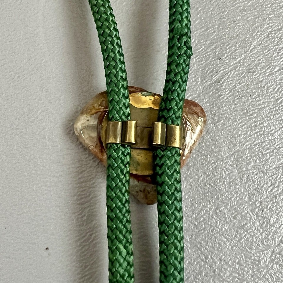 Bolo Necktie Natural Stone Faux Silver Tips Green Braided Rope Mens ...