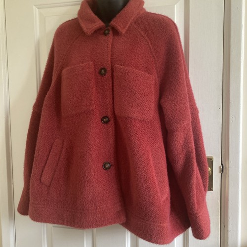 ANTHROPOLOGIE raspberry red fluffy button down shacket jacket XL | eBay