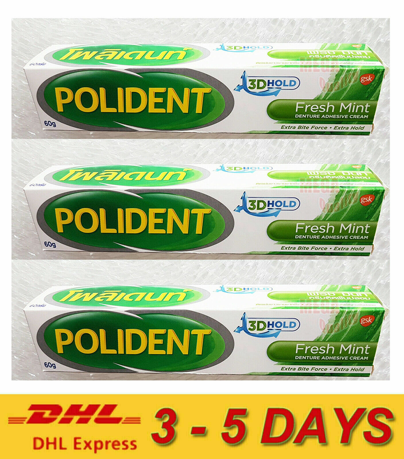 3 x 60g Polident Denture Adhesive Cream Glue Complete More Secure Fit ...