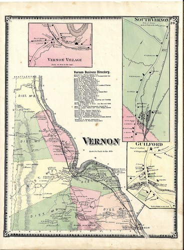 VERNON, VT., VINTAGE HAND COLORED 1869 MAP, NOT A REPRINT. | eBay