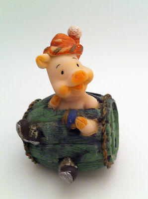 Pig in a barrel piggy bank resin bank happy piglet coin bank | eBay
