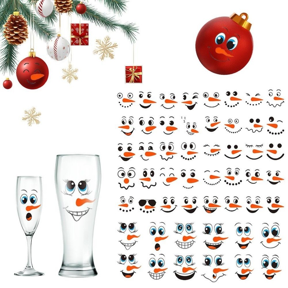 52PCS Snowman Face Stickers For Crafts – Snowman Face Decals For ...