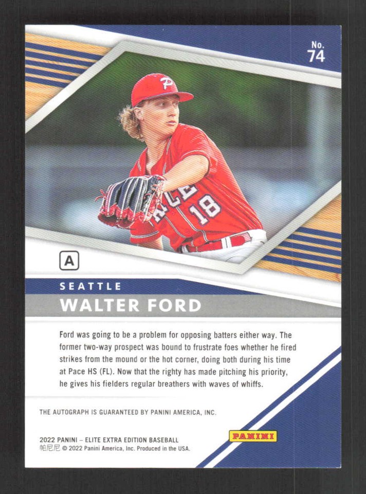 Walter Ford SN 2022 Panini Elite Extra Edition Prime Numbers A Mariners ...