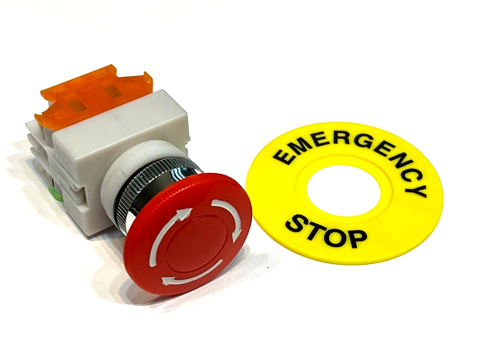 Yellow ring Emergency stop switch button latching push pull twist 22mm ...