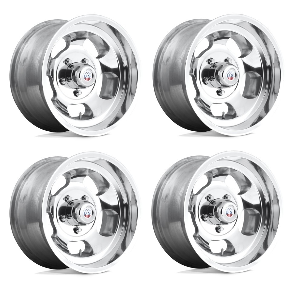 Set of 4 US Mags INDY 15x8 Polished Aluminum Wheels 5x5 Chevy C10 Truck ...