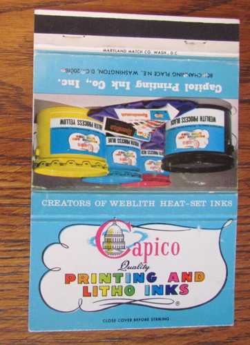 40 STRIKE MATCHBOOK COVER: CAPICO INKS WASHINGTON DC BALTIMORE RICHMOND ...