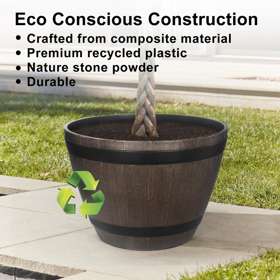 21" D Classic Home and Garden Whiskey Plastic Resin Flower Pot Barrel ...