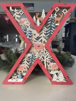 Anthropologie Wood Monogram Wonderland Light-Up Letter X Christmas ...