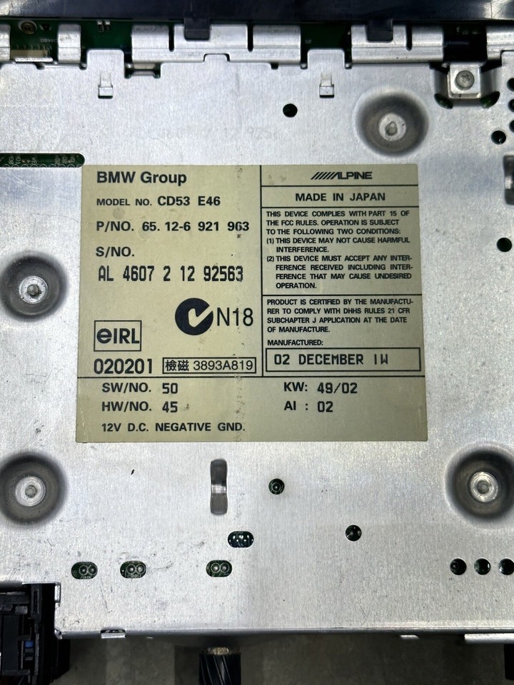 02 03 04 05 06 OEM BMW 330i Audio Radio Am Fm CD Player 6 921 961 Unit ...