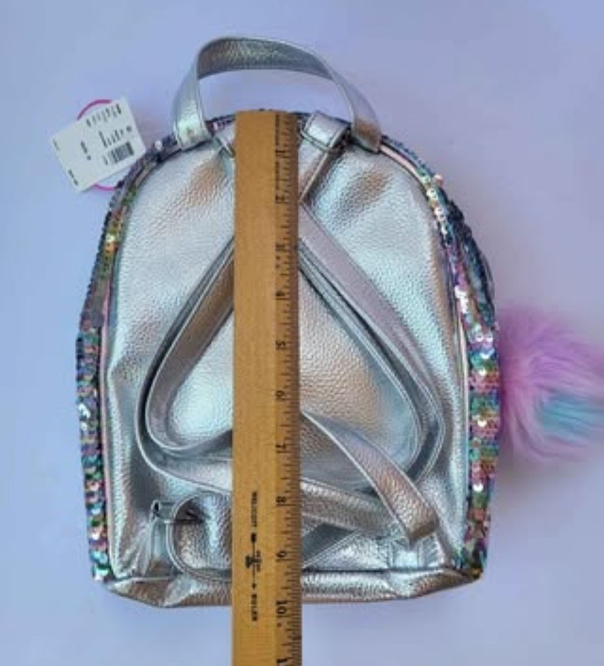 Justice Initial "B" Mini Backpack Mermaid Silver Rainbow Sequins Pom ...