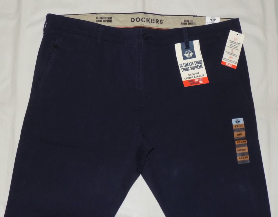 DOCKERS Men's 4-Way Stretch Ultimate Chino Slim Fit Pants Navy 42X30 ...