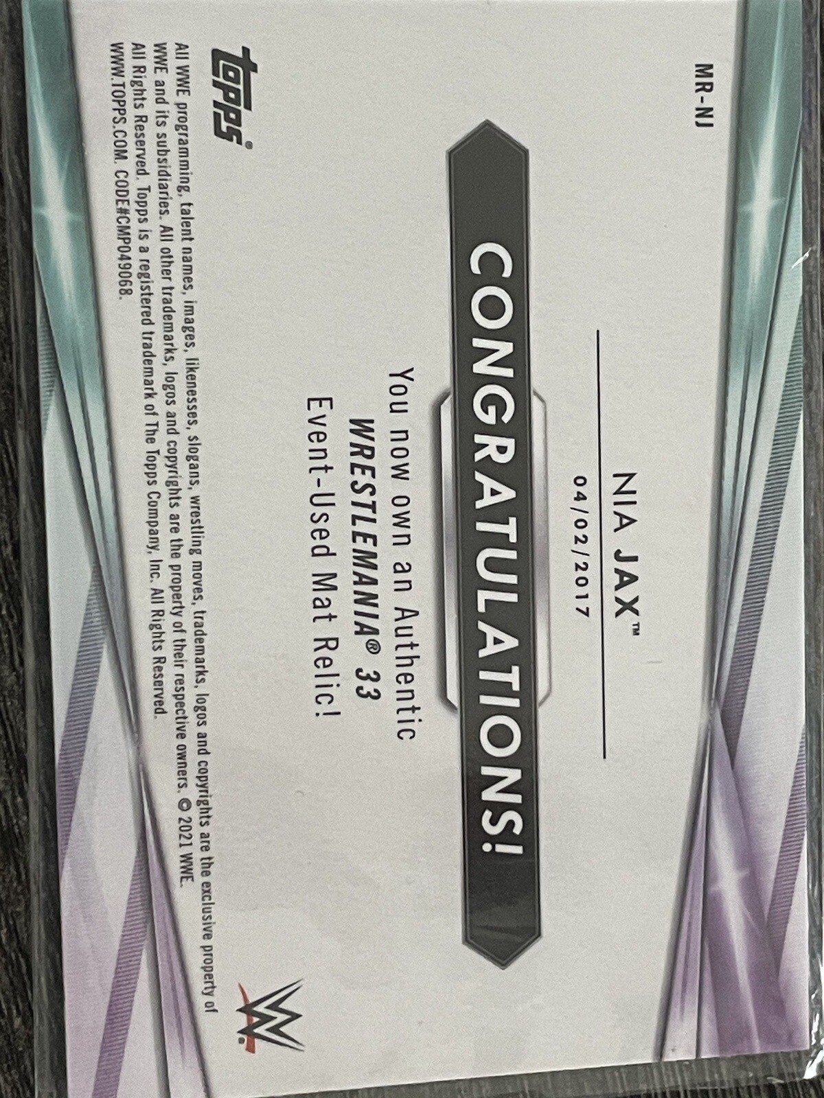 Nia Jax 2021 Topps WWE Wrestlemania 33 Event-Used Mat Relics Aqua #MR ...