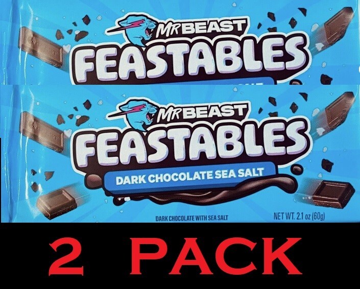 2x Mr Beast Feastables DARK CHOCOLATE WITH SEA SALT NEW 2.1 oz Candy ...