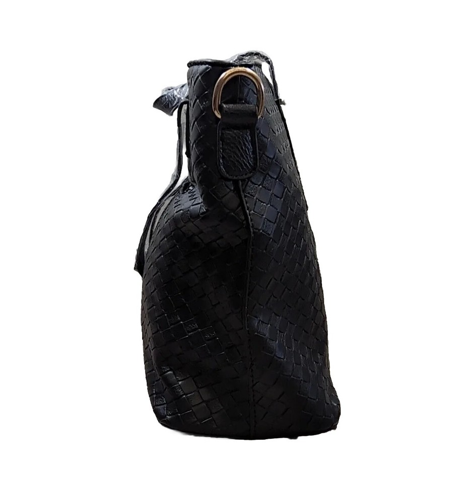 Minmin Black Woven Large Tote Handbag Brass Gold Hardware - Excellent ...