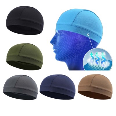 New Men's Spandex All Black Dome Cap Helmet Liner Sports Beanie Skull ...