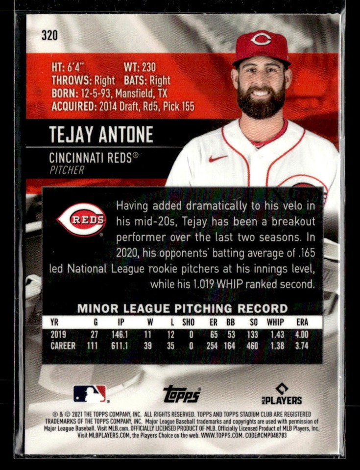 2021 Stadium Club Chrome #320 Tejay Antone Rookie Card Cincinnati Reds ...
