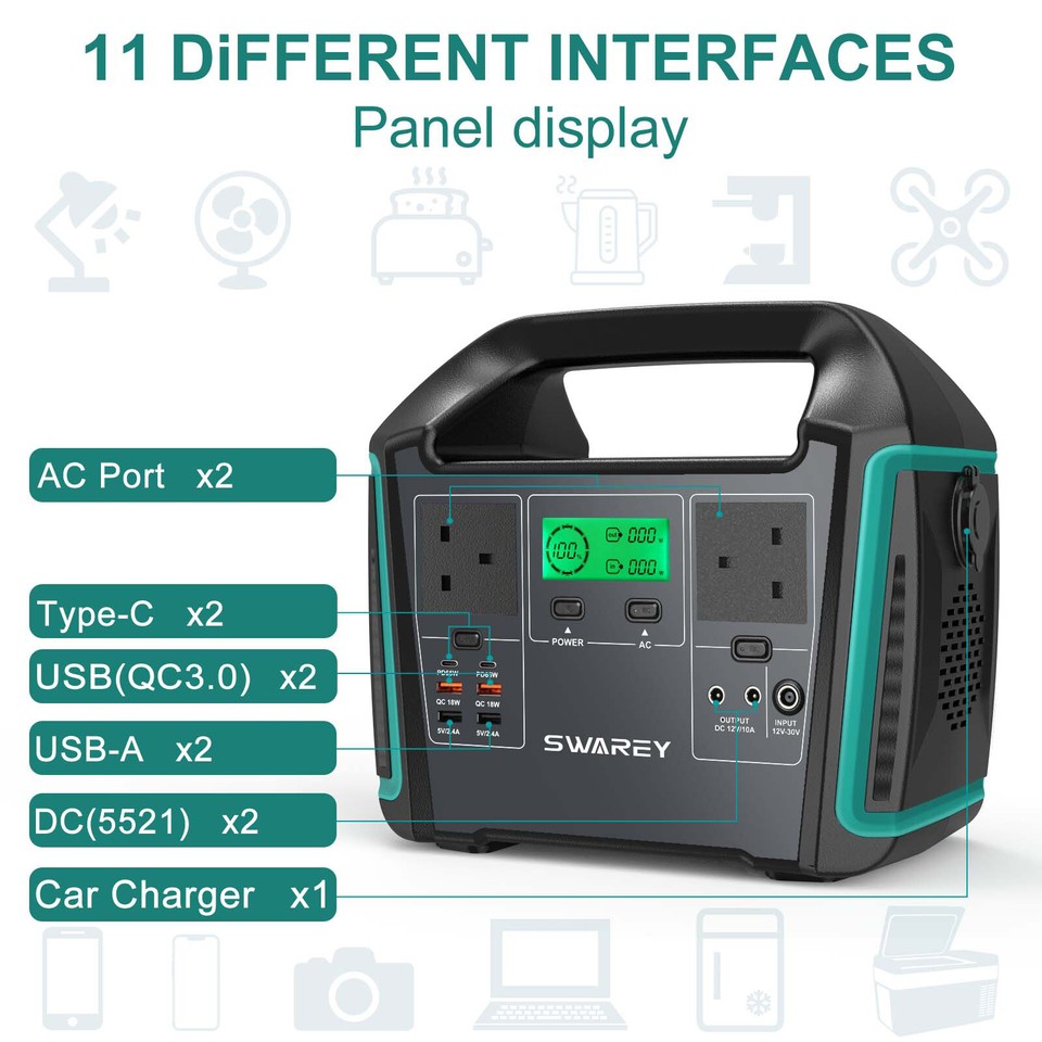 SWAREY Portable Power Station 1000W 725.76Wh Solar Power Generator ...