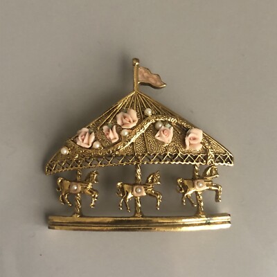 Vintage 1928 Jewelry Company Gold Tone Brooch Pin Carousel Carnival ...