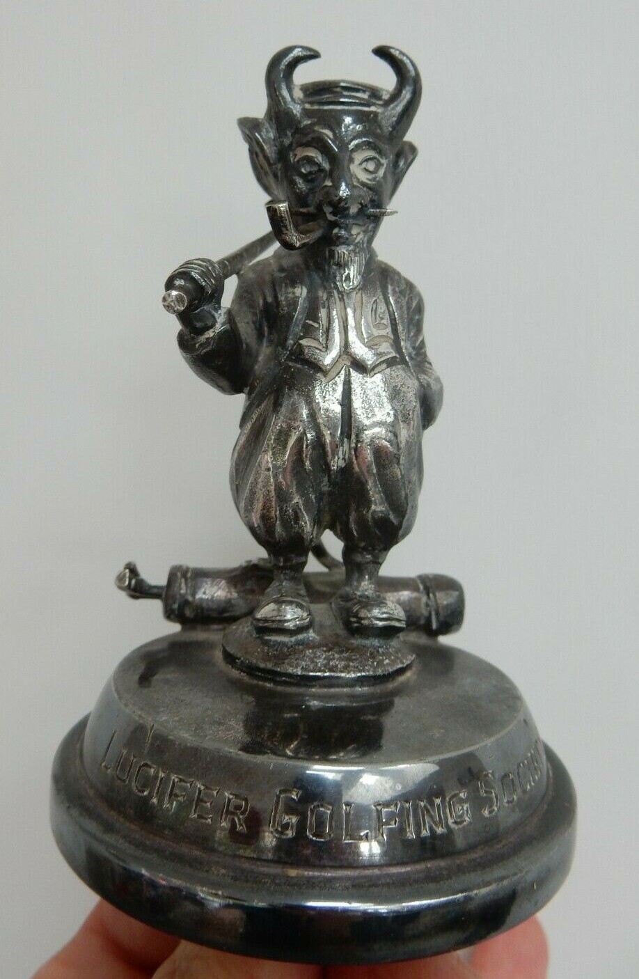 ART DECO Lucifer Golfing Society Wentworth trophy mascot silver plate ...