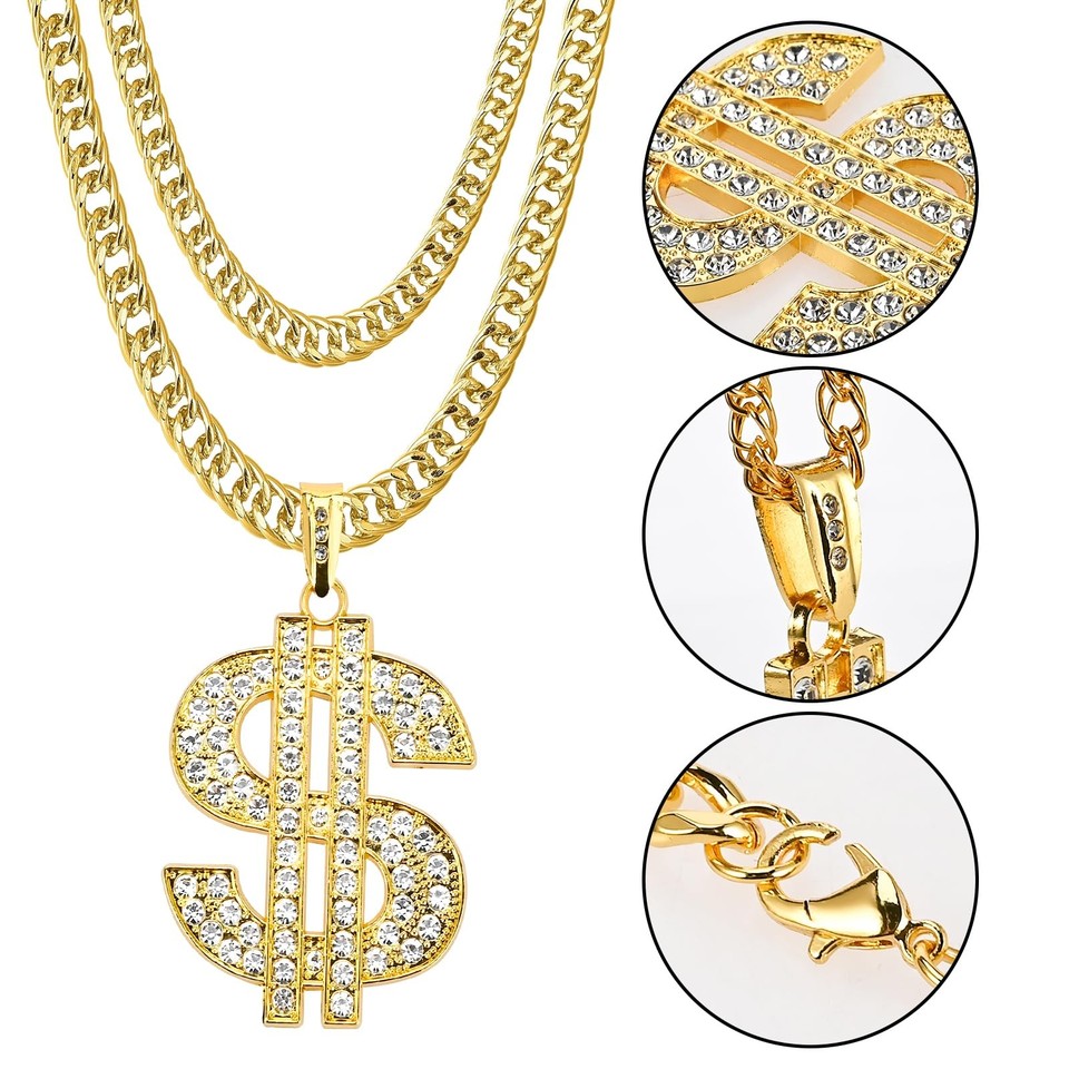 GOLDGE 80s 90s Hip Hop Costume Kit Rapper Outfit Unisex 7pc Gold - Fast ...