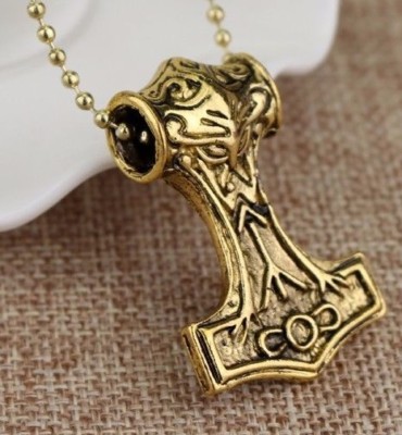 THOR 2 Sided Gold Pendant/Necklace W/Norse Symbol On 22" Gold Ball ...