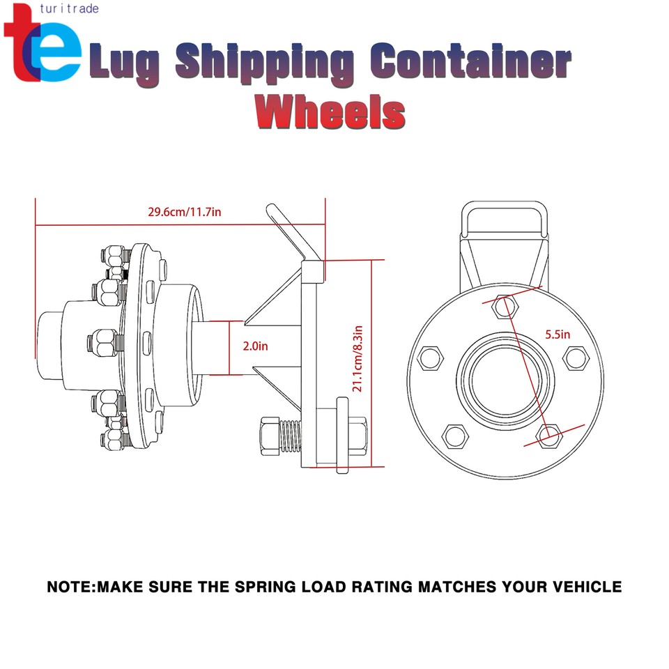 5 × 5.5 Lug Shipping Container Wheels and Bolt-On Spindle Kit with ...