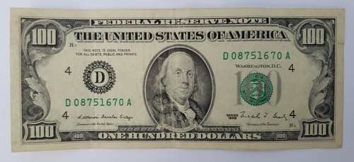 1988 Franklin $100 Hundred Dollar Bill Vintage Old Currency Note Small ...