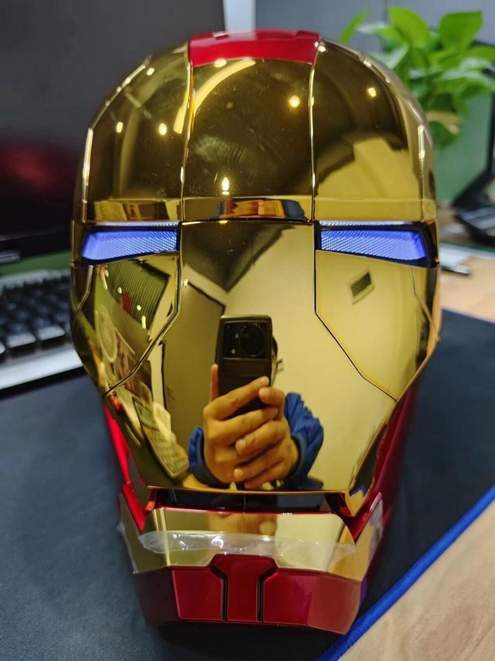 New Iron Man Gold MK5 Helmet Electronic Voice Activated Open&Close Mask ...