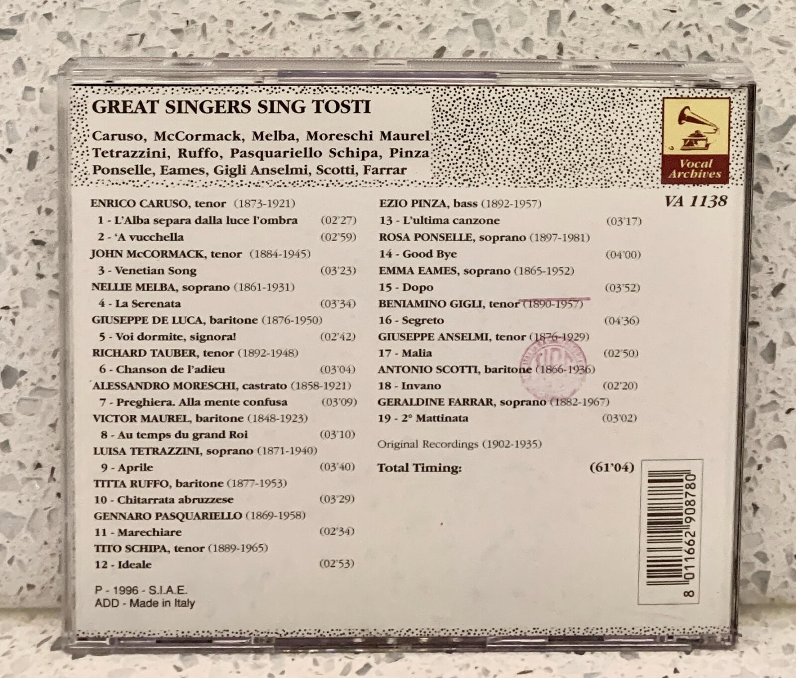 Vocal Archives - Great Singers Sing TOSTI (CD, Enterprise) 723722668227 ...