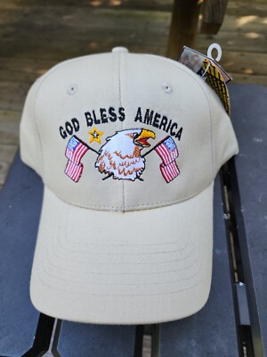 Nu fit baseball hat God Bless America Eagle flags size Small/medium Tan ...