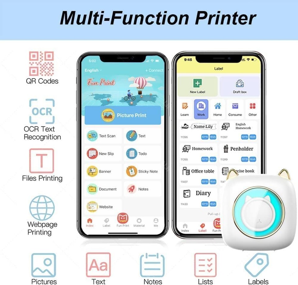 LED RGB Mini Pocket Thermal Printer Bluetooth Wireless Photo Label ...