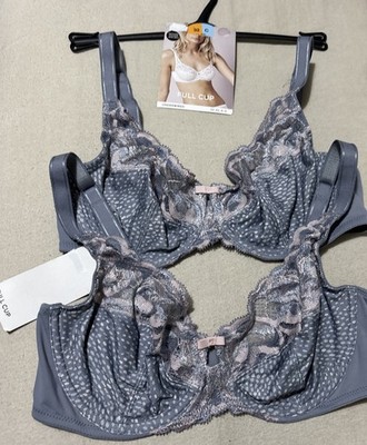 2X M&S WILD BLOOMS LACE COLLECTION UNDERWIRED FULL CUP Bras In GREY ...