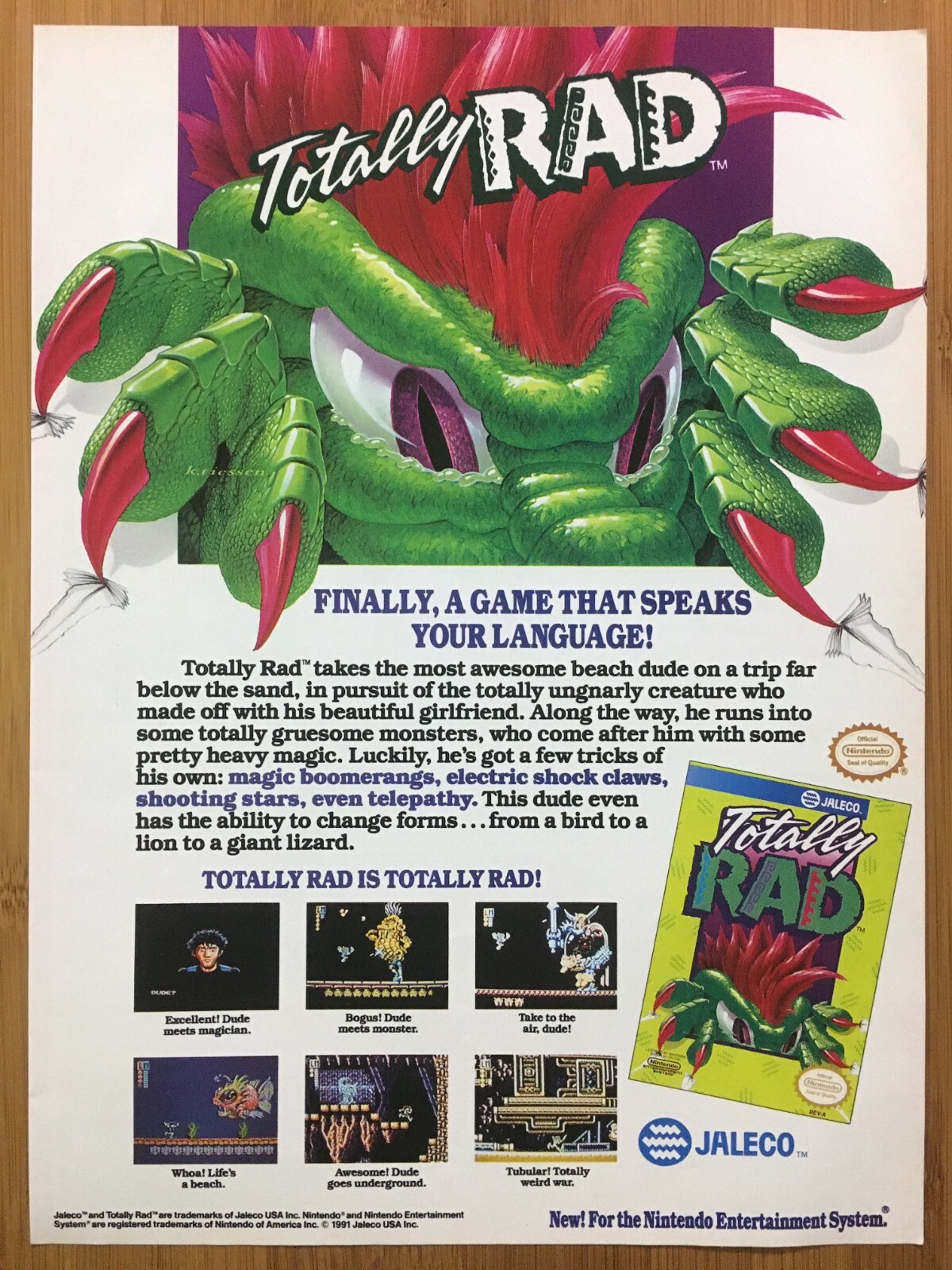 Totally Rad NES 1991 Vintage Print Ad/Poster Art Official Authentic ...