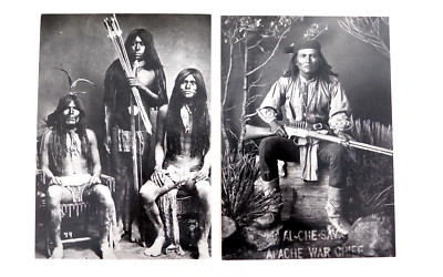 2 Black & White Al-Che-Say Apache Chief & 3 Yuma Men, from 1884/95 ...