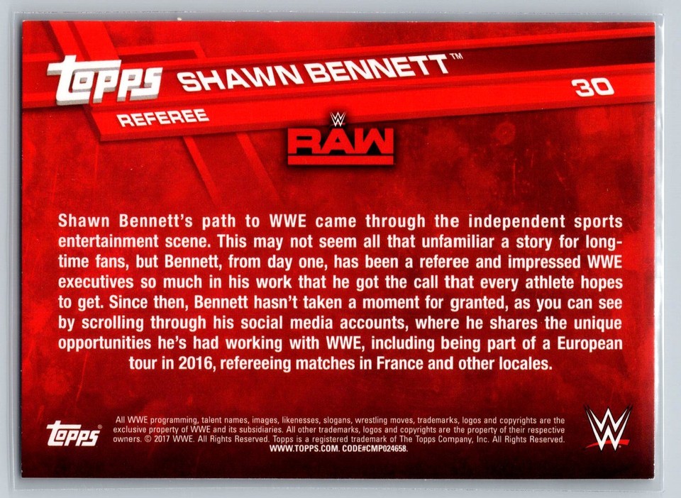 2017 Topps WWE Shawn Bennett Bronze Parallel #30 | eBay