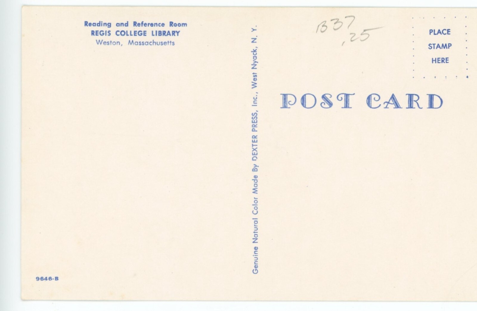 Reading Reference Room Regis College Library Weston MA 1970s Postcard ...