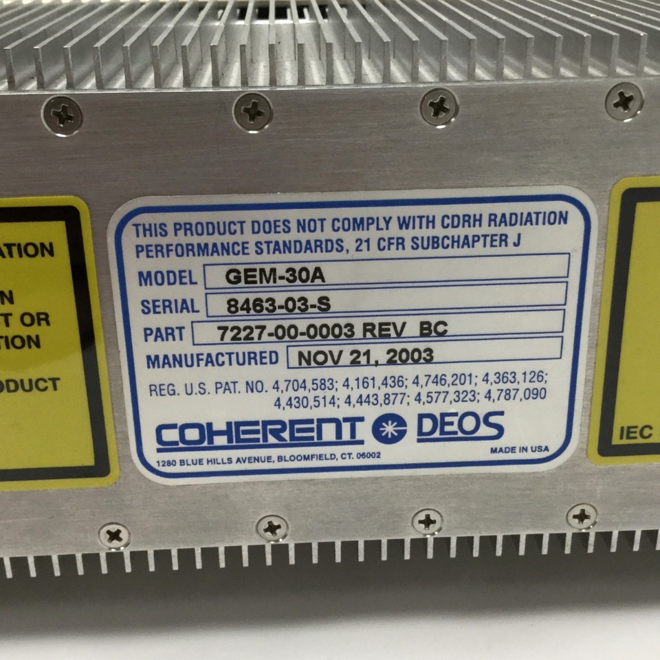 Coherent GEM-30A Industrial CO2 Laser Head, 30W, 10.6µm, ø1.8mm Beam ...