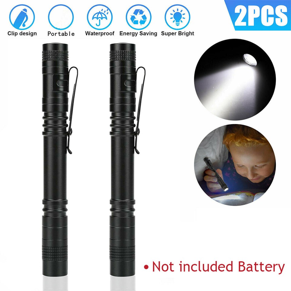 2Set Mini AAA Light 1200000LM LED Flashlight Clip Penlight Portable Pen ...