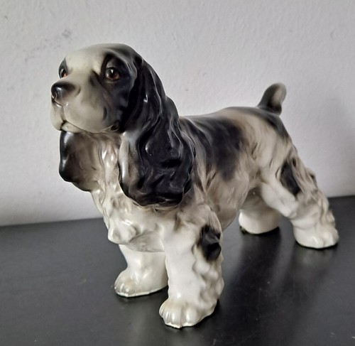 Vintage Cocker Spaniel Porcelain Glazed Dog Figurine Black/White No ...