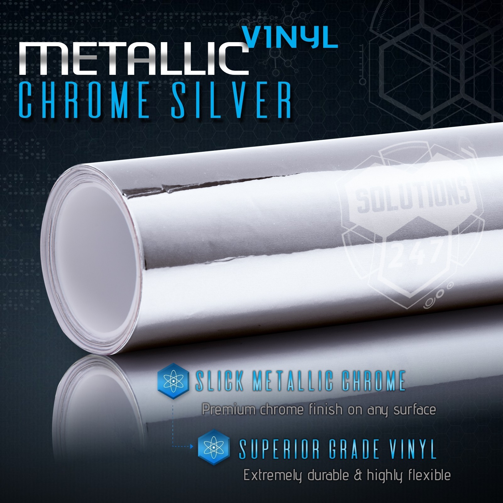 Silver Chrome Mirror Vinyl Wrap Film Roll Sheet Air Bubble Free 48" x ...