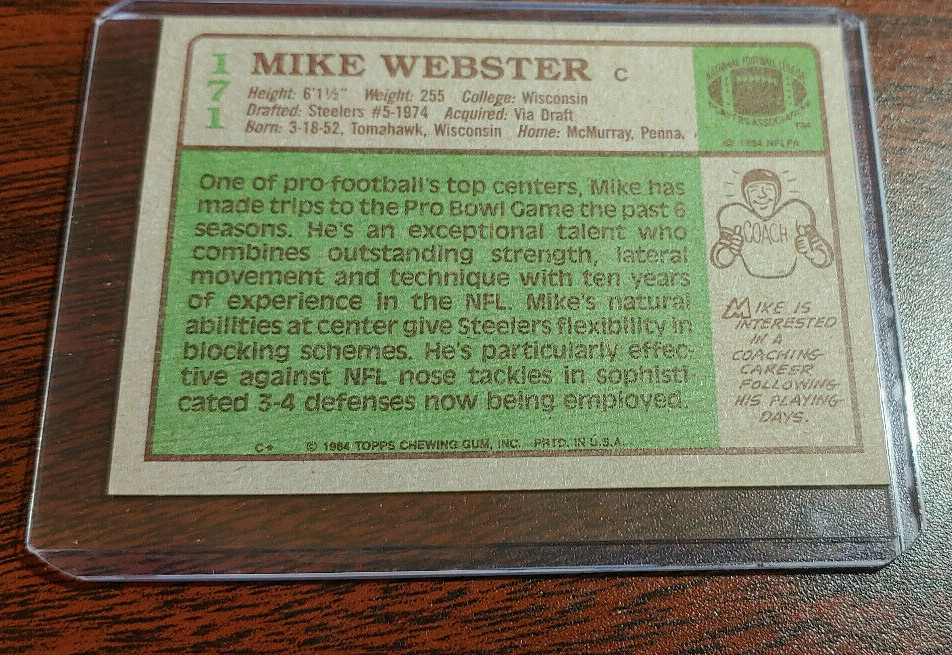1984 Topps Mike Webster Football Card #171 Pittsburgh Steelers mint | eBay