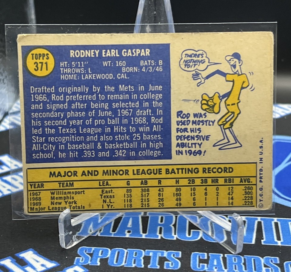 1970 Topps Baseball #371 Rod Gasper NY Mets VG+ | eBay