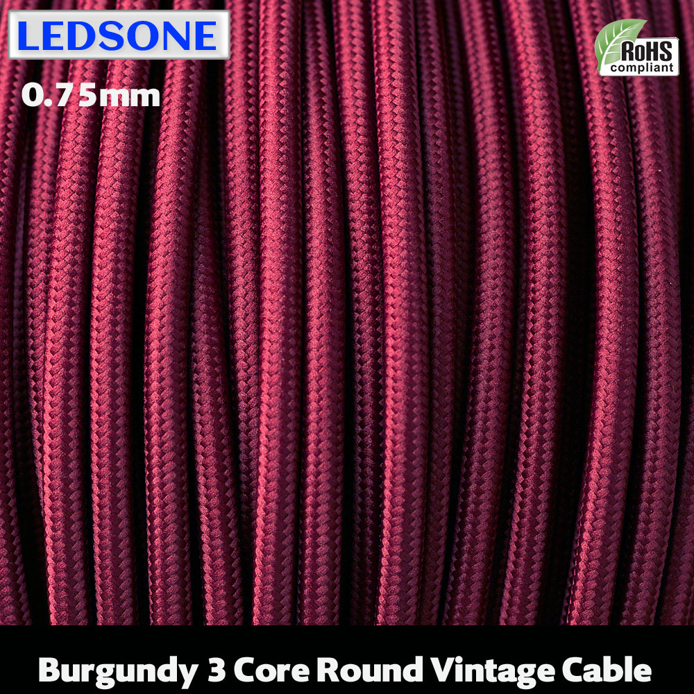 UK Round Silk Braided Vintage Fabric Coloured Lighting Cables Flex 3 ...