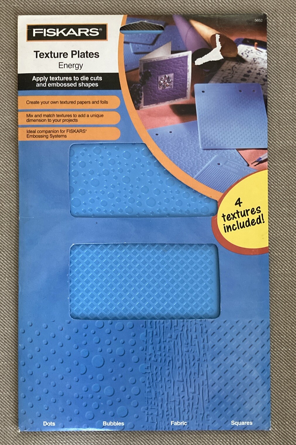 Fiskars Texture Plates “Energy” 4 Textures Dots, Bubbles, Fabric ...