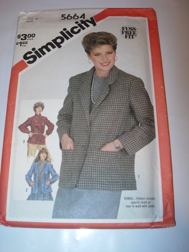 WOMENS UNCUT SIMPLICITY 5664 Sewing Pattern UNLINED JACKET BLAZER ...