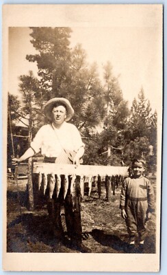 Postcard RPPC Man Boy With Fish Catch Trout Bannister Pasadena Al Tahoe ...