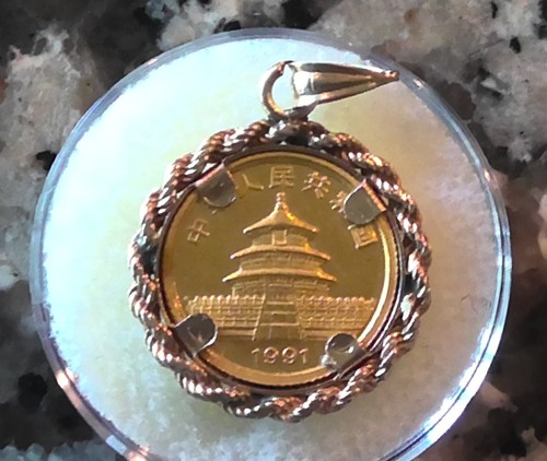 1991 Chinese 5 Yuan solid 24K 1/20th oz gold coin in 14K gold Bezel | eBay